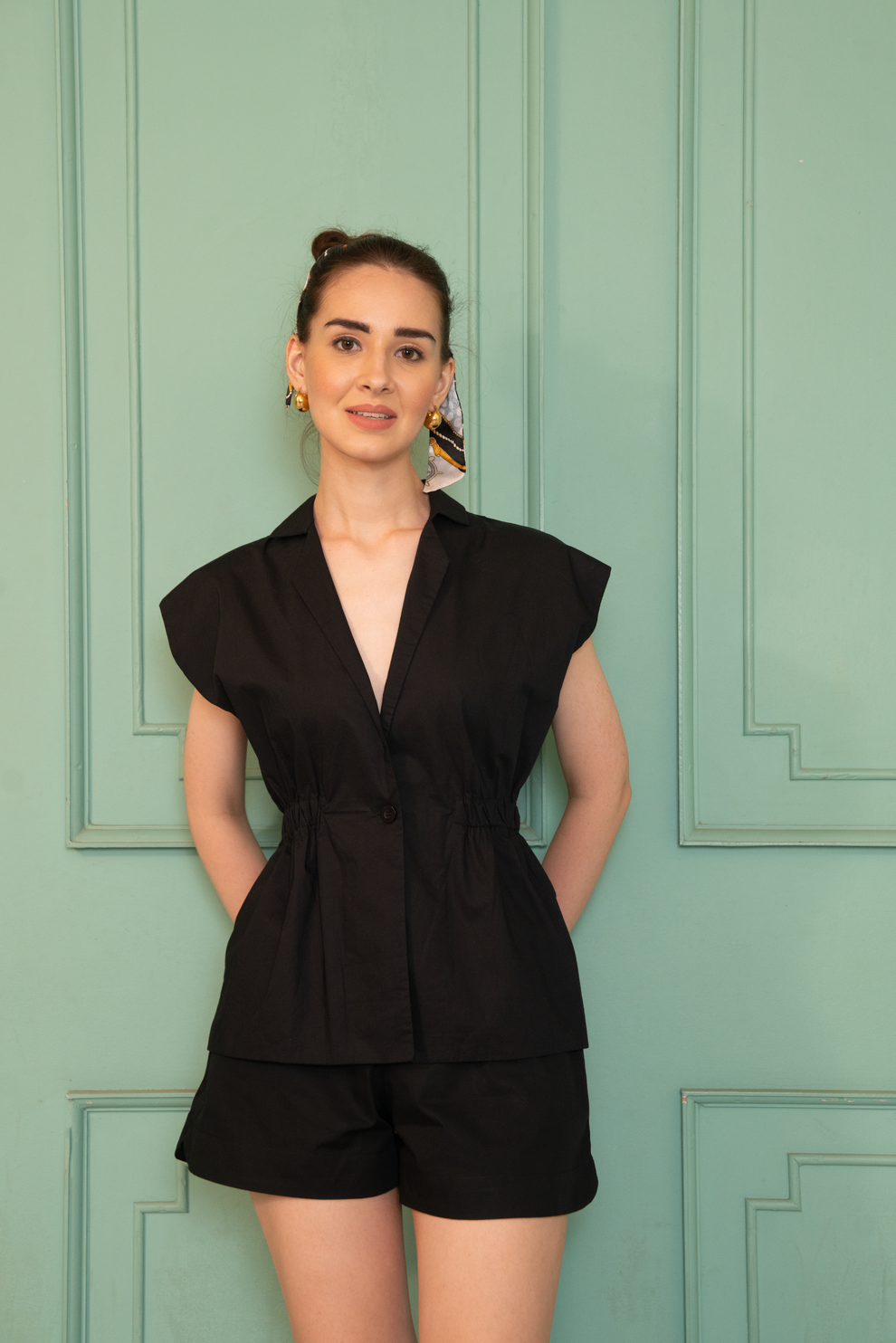 Liora Black Cap Sleeves Blazer Set for Women | Co-ord By JAMMIESHQ
